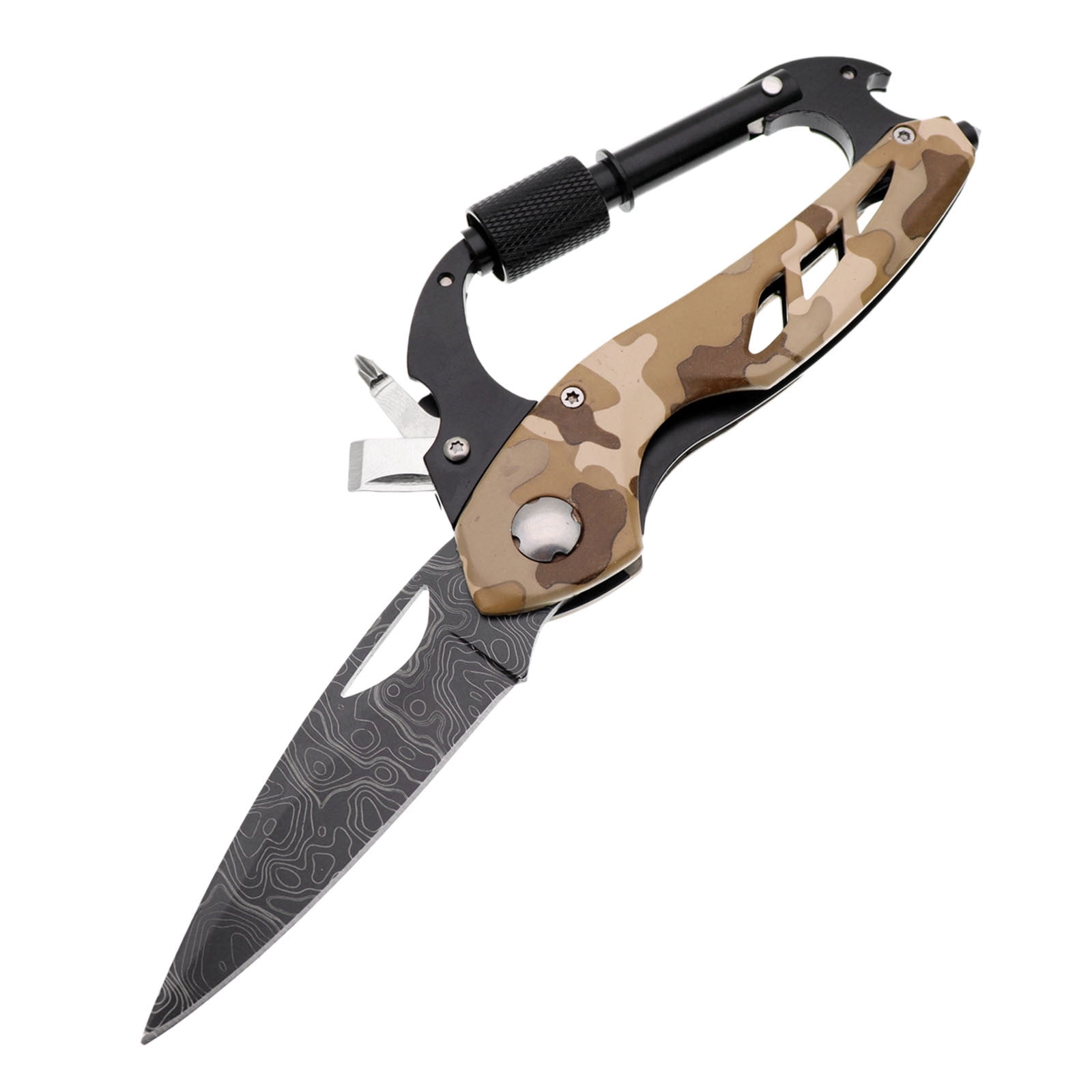 Tactical Multitool Carabiner Clip - Folding Pocket Knife, Bottle Opener ...