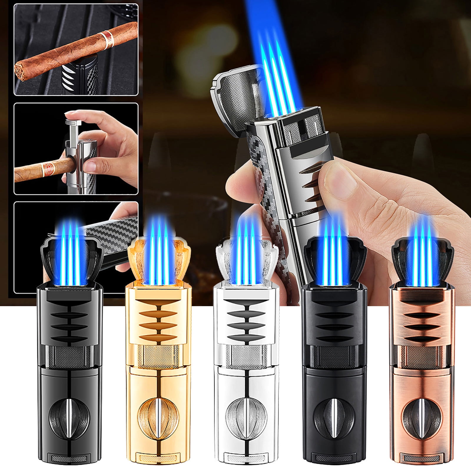 Tactical Powerful Triple Jet Flame Lighter, All in One Jet Flame Butane ...