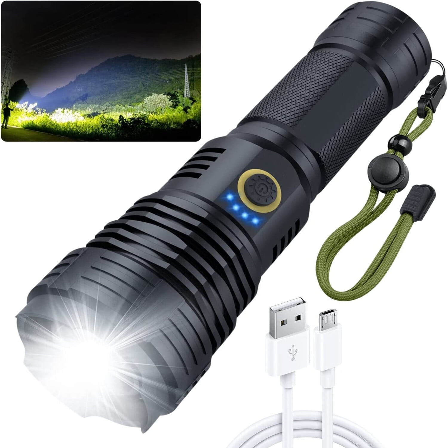 KUTGY Tactical Rechargeable Flashlight, 100000 Lumens, Aluminum Body ...