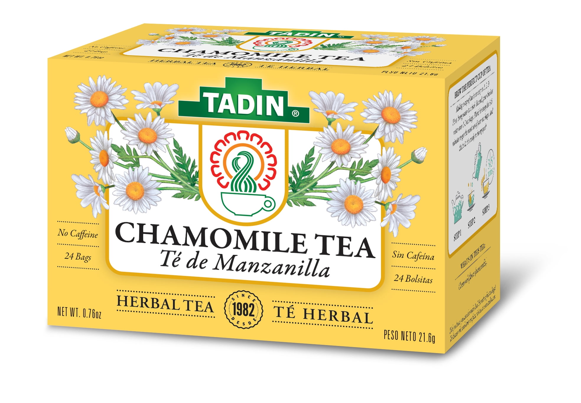 Tadin Herb & Tea Co. Chamomile Herbal Tea, Caffeine Free, 24 Tea Bags ...