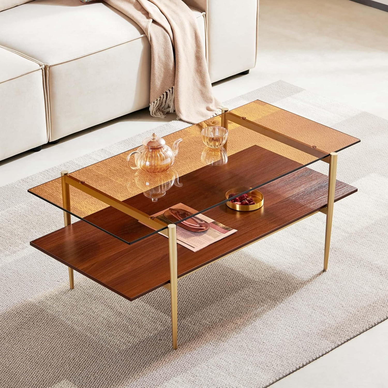 Tadio Glass Coffee Table, Mid-Century Modern Coffee Table for Living ...
