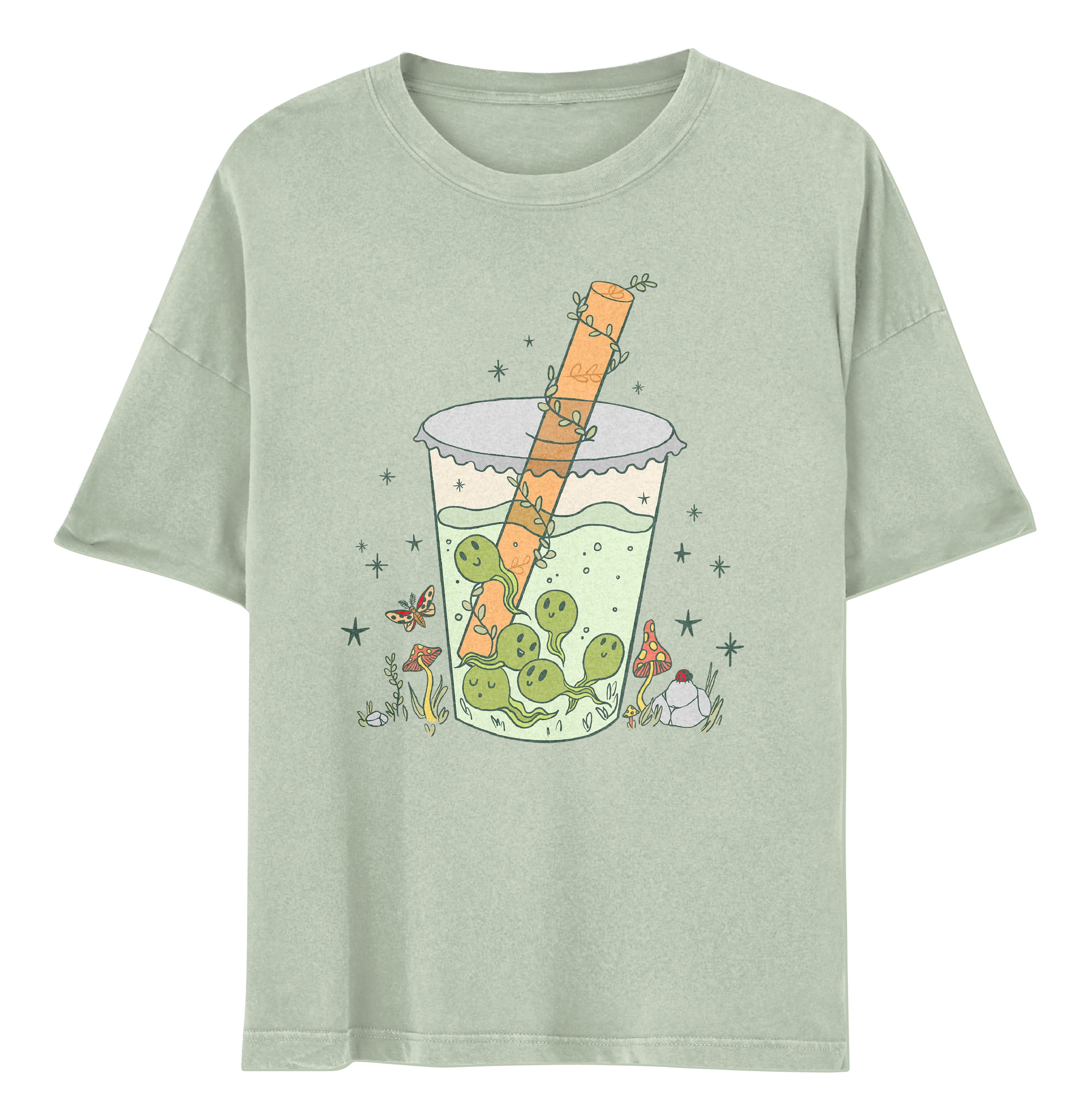Tadpole Boba Bubble Tea Cute Funny Cartoon Mens and Womens Short Sleeve ...