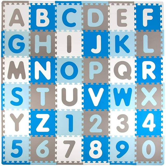 Tadpoles Soft EVA Foam ABC Playmat Set, 36 Piece, Blue/Grey, 74x74 (36 ...