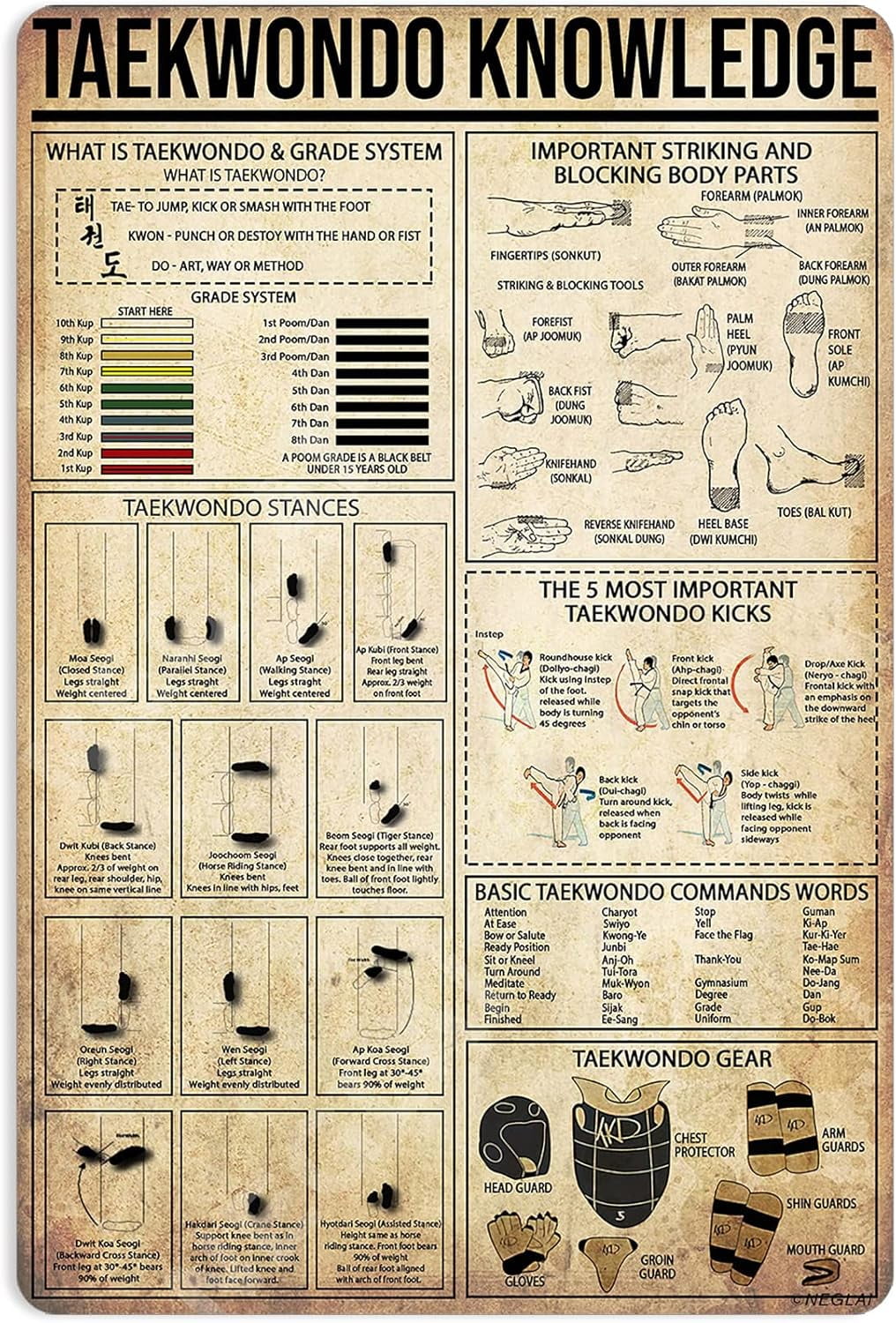 Taekwondo Knowledge Tin Sign Home Bedroom Vintage Decor Wall Art Gyms ...