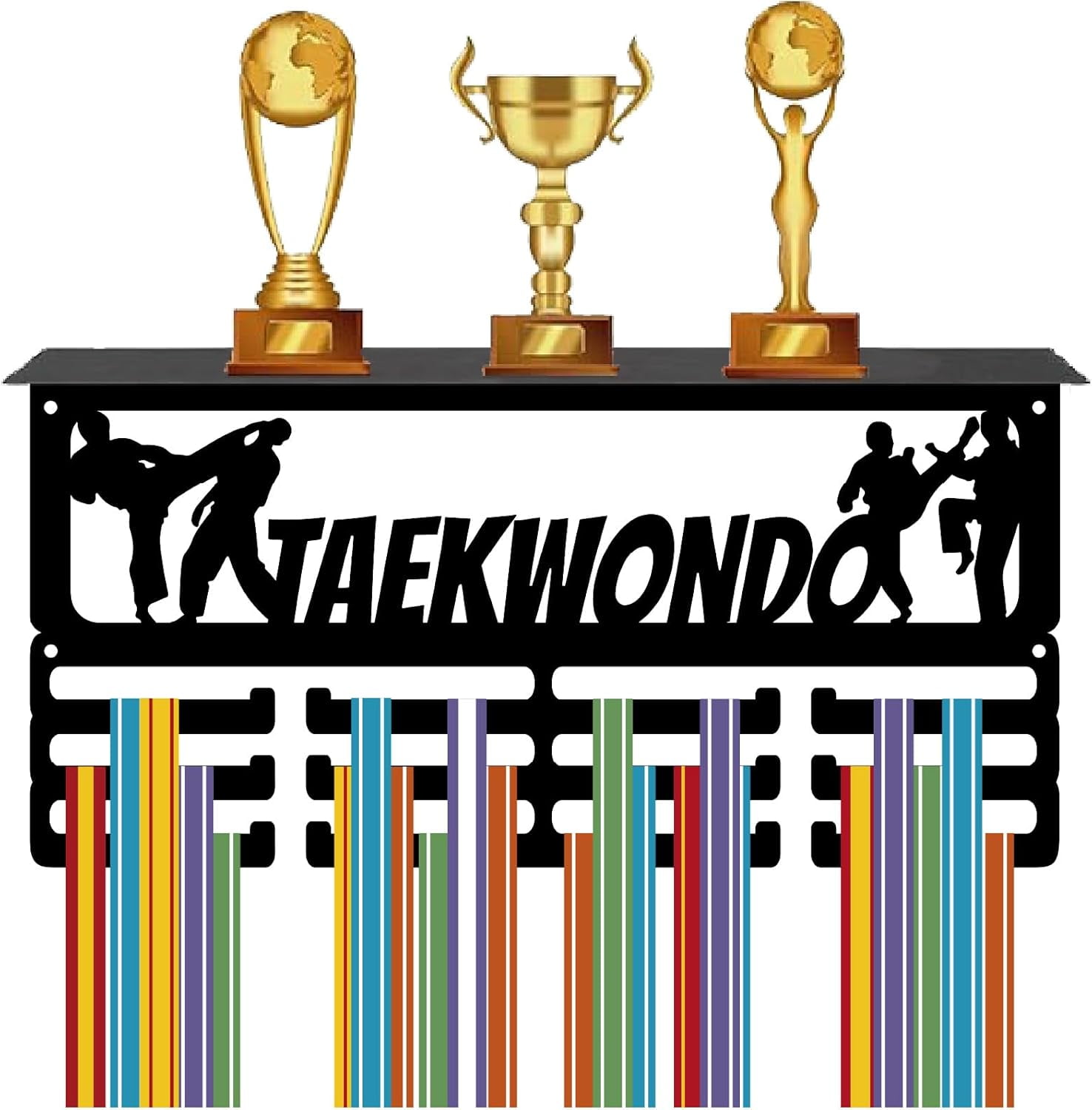 Taekwondo Medal Holder Trophy Shelf Display with 12 Hooks Sports Metal ...