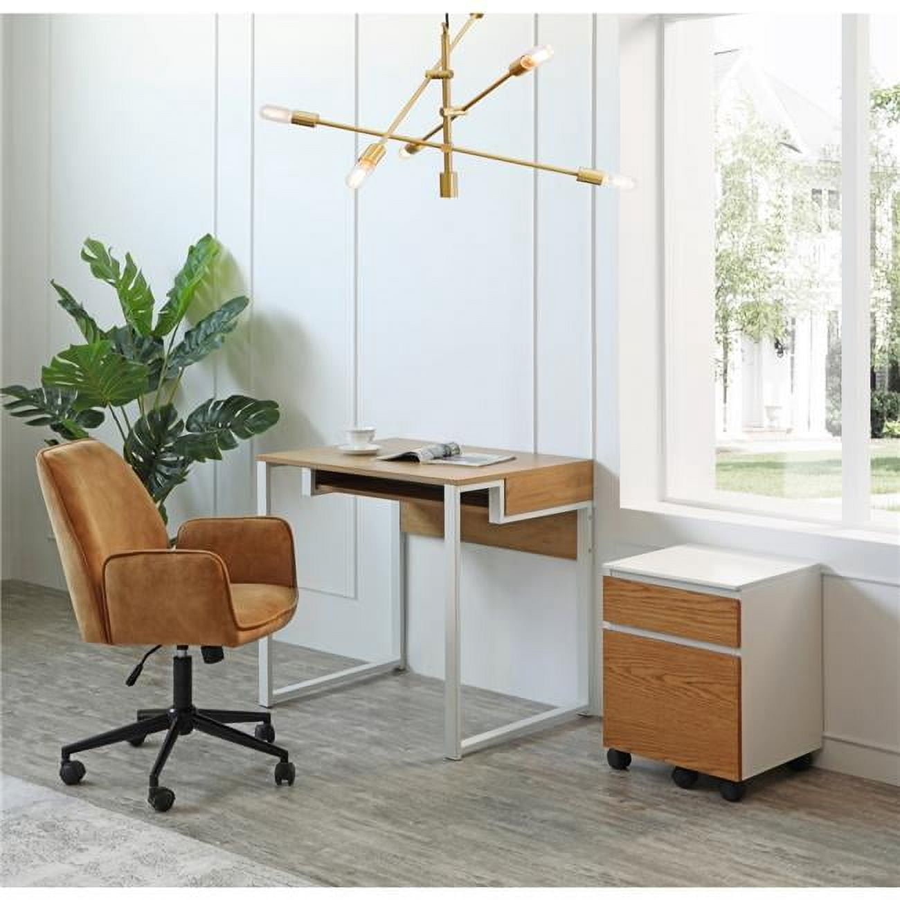 Taelynn Wooden Desk Natural/White 31.5L x 23.6W x 30H Open Front ...