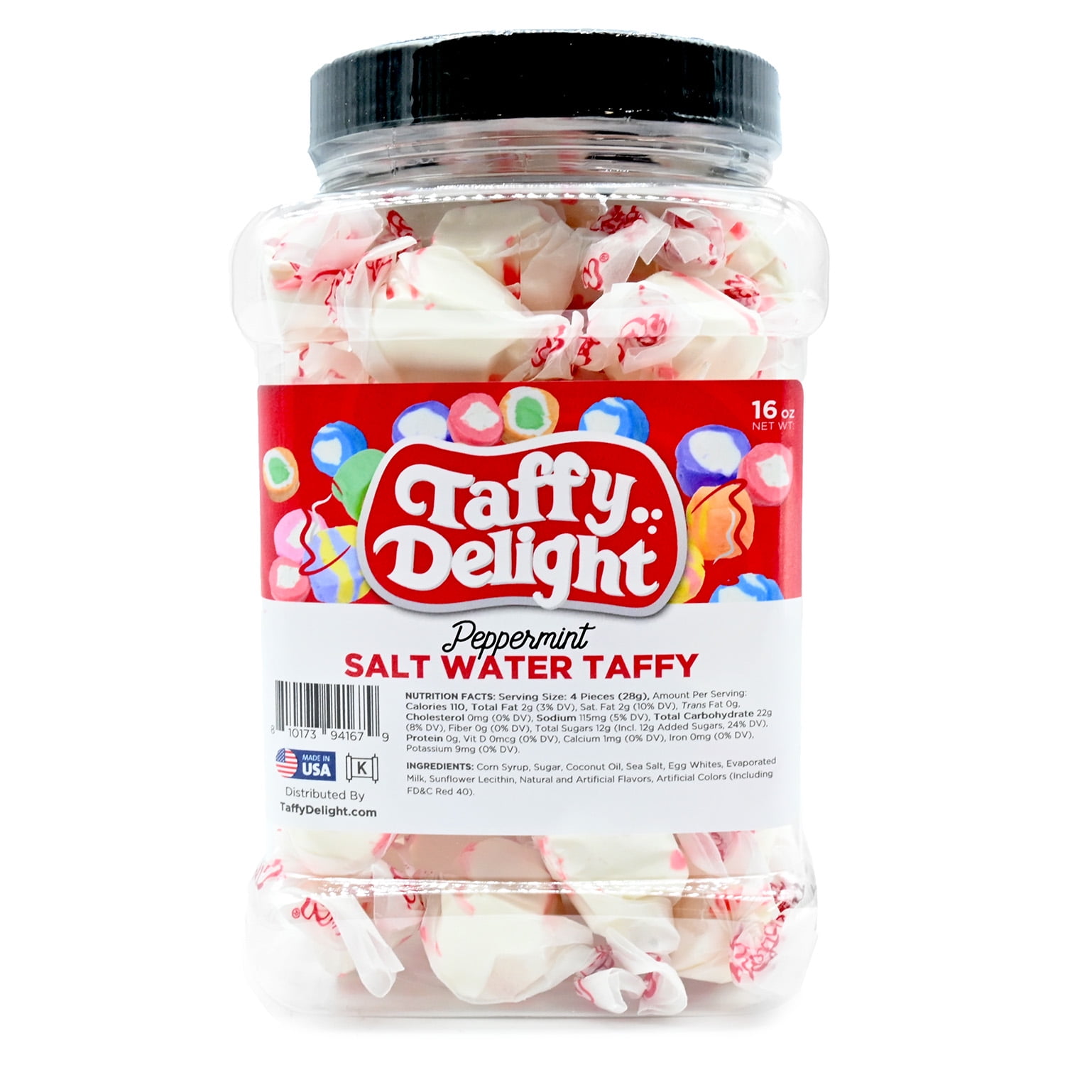 Taffy Delight Salt Water Taffy 16oz Jar (Peppermint) - Walmart.com