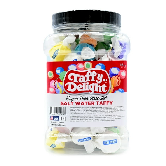 Taffy Delight Salt Water Taffy 16oz Jar (Sugar Free Assorted) - Walmart.com