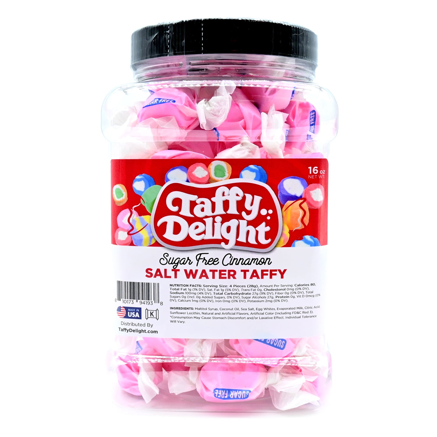 Taffy Delight Salt Water Taffy 16oz Jar (Sugar Free Cinnamon) - Walmart.com
