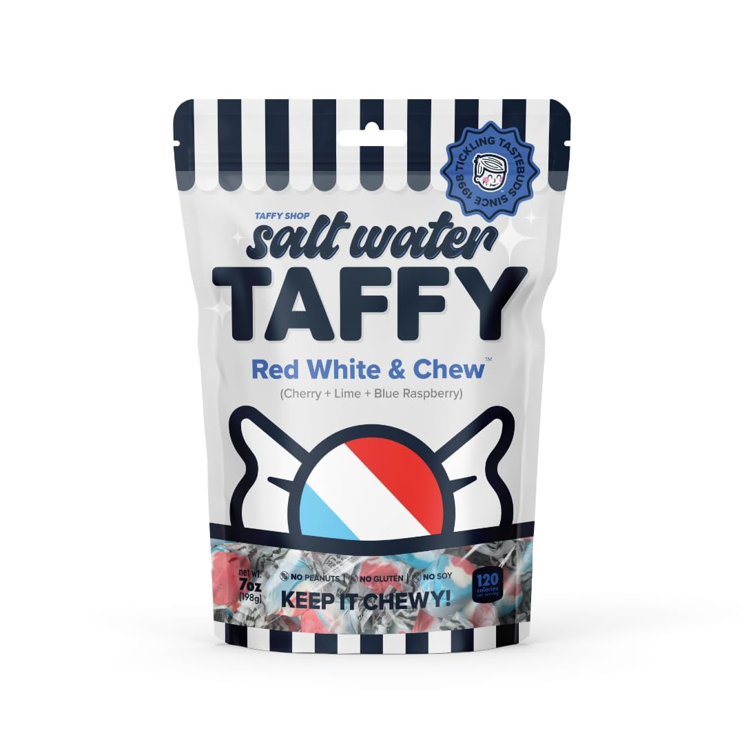 Taffy Shop Red White & Chew, Cherry Lime Blue Raspberry Salt Water ...