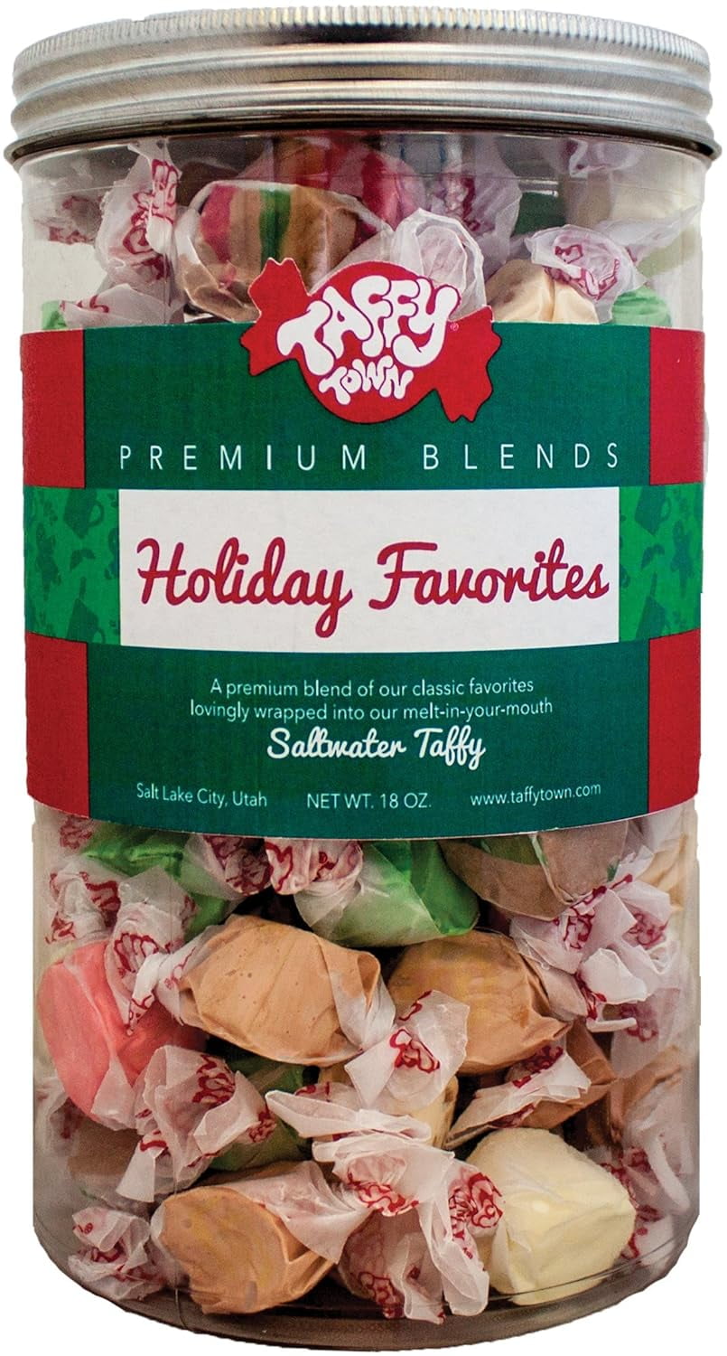 18 oz. Canister (Holiday Favorites) Salt Water Taffy - Gourmet Taffy by ...