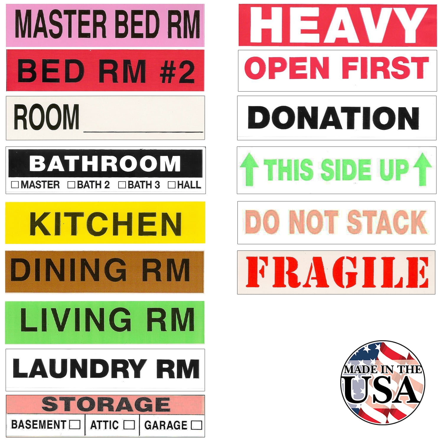 Tag-A-Room Color Coded Moving Labels 2 Bedrooms, 500 Permanent Adhesive ...