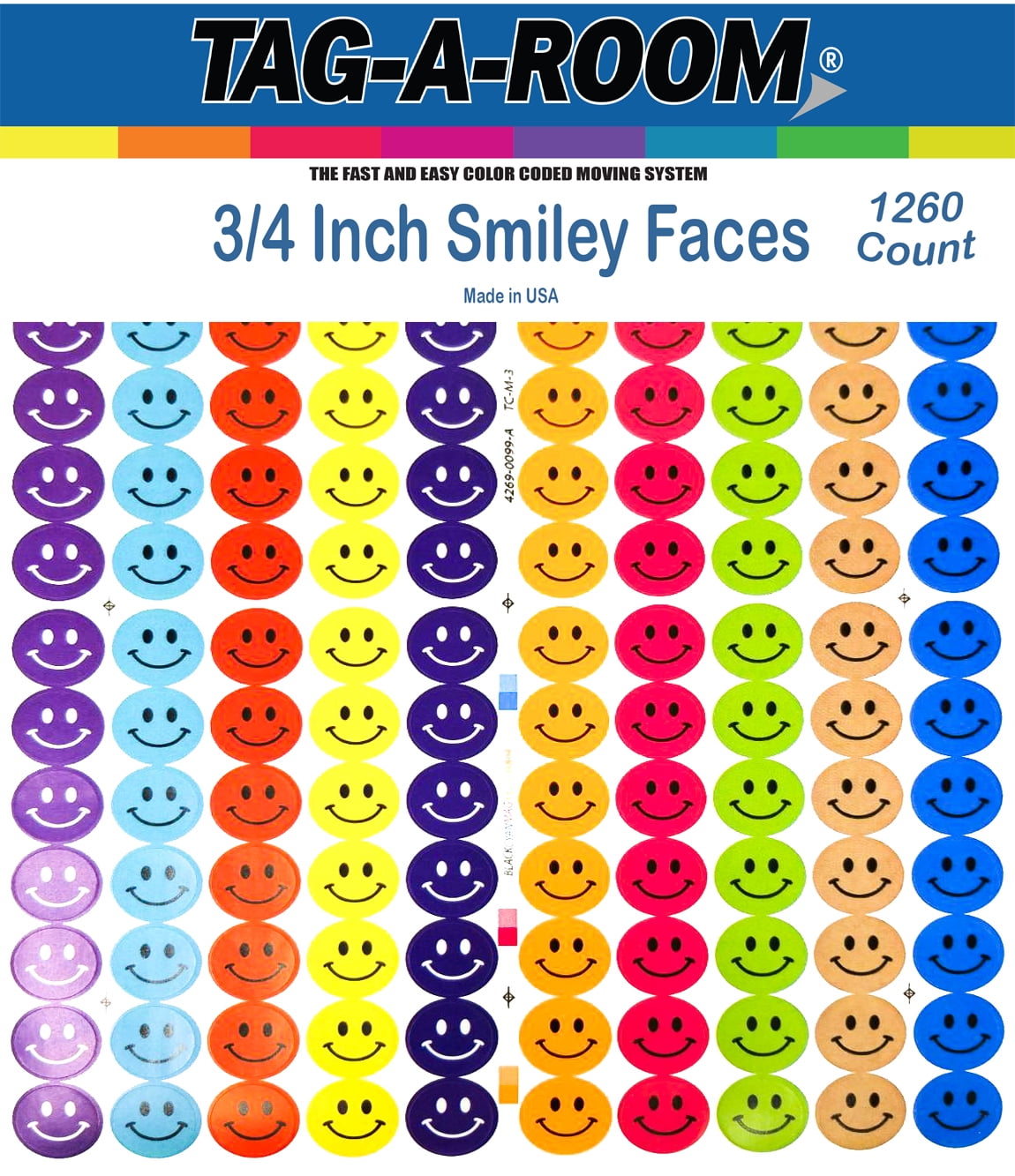"Tag-A-Room Bright Small Smiley Face Dot Stickers, 3/4 inch Round, 8.5 ...