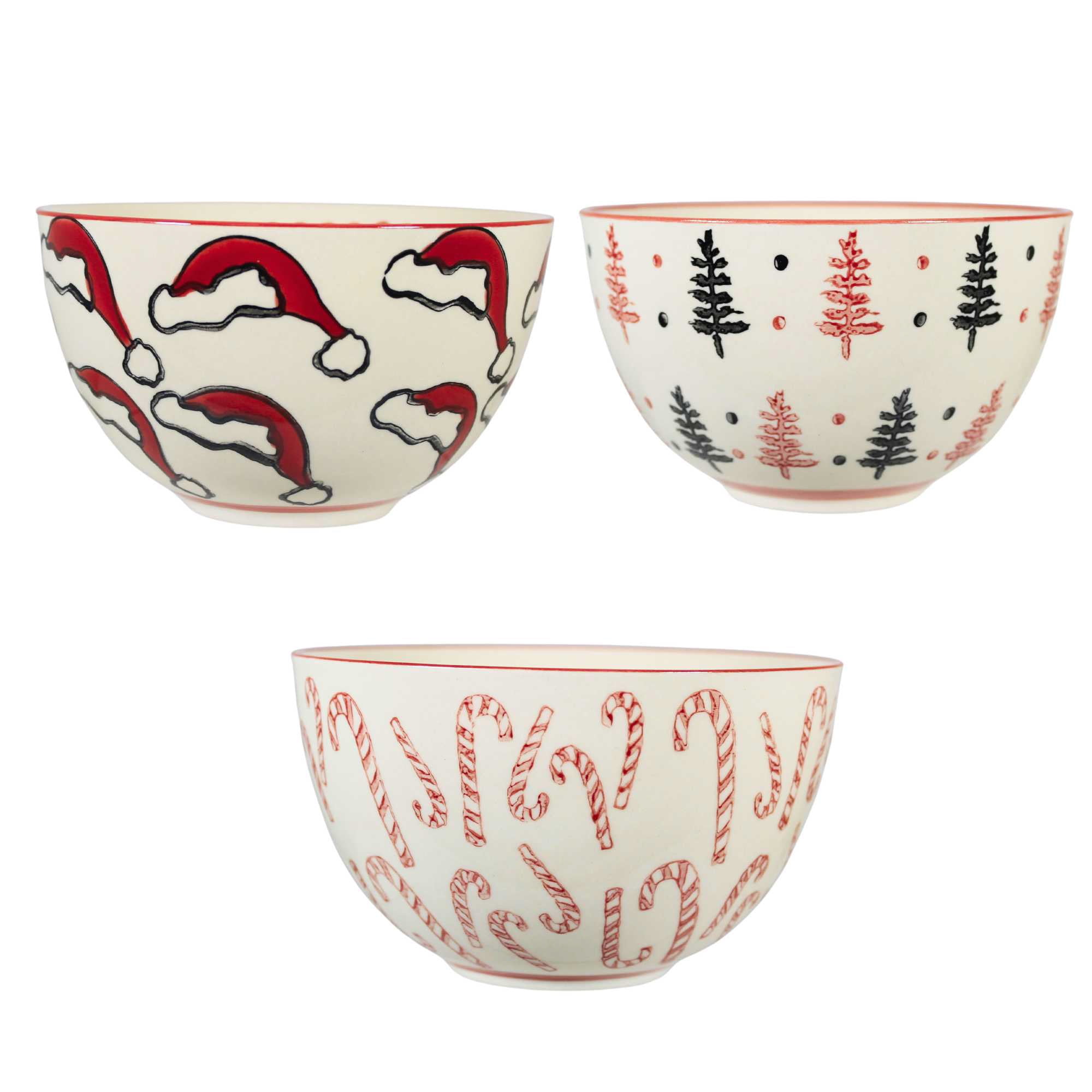 Tag Dancing Santa Snack Bowls - Three Snack Bowls 3 Inch, Stoneware ...