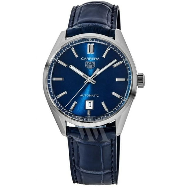 Tag Heuer Men's Carrera WBN2112.FC6504 Blue Dial Leather Strap Watch ...