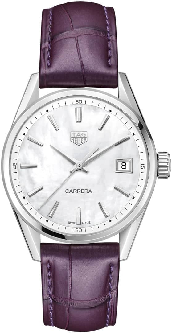 Tag Heuer Carrera Quartz Mother of Pearl Dial Purple Leather Strap ...