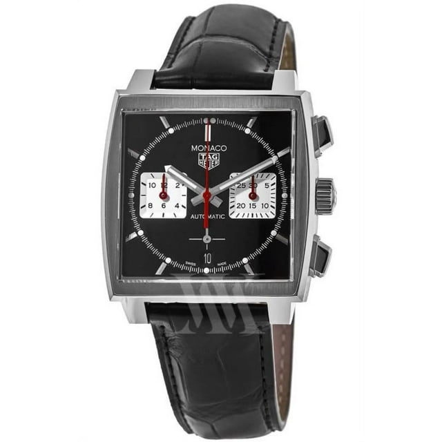 Tag Heuer Monaco Chronograph Black Dial Black Leather Strap Men's Watch ...