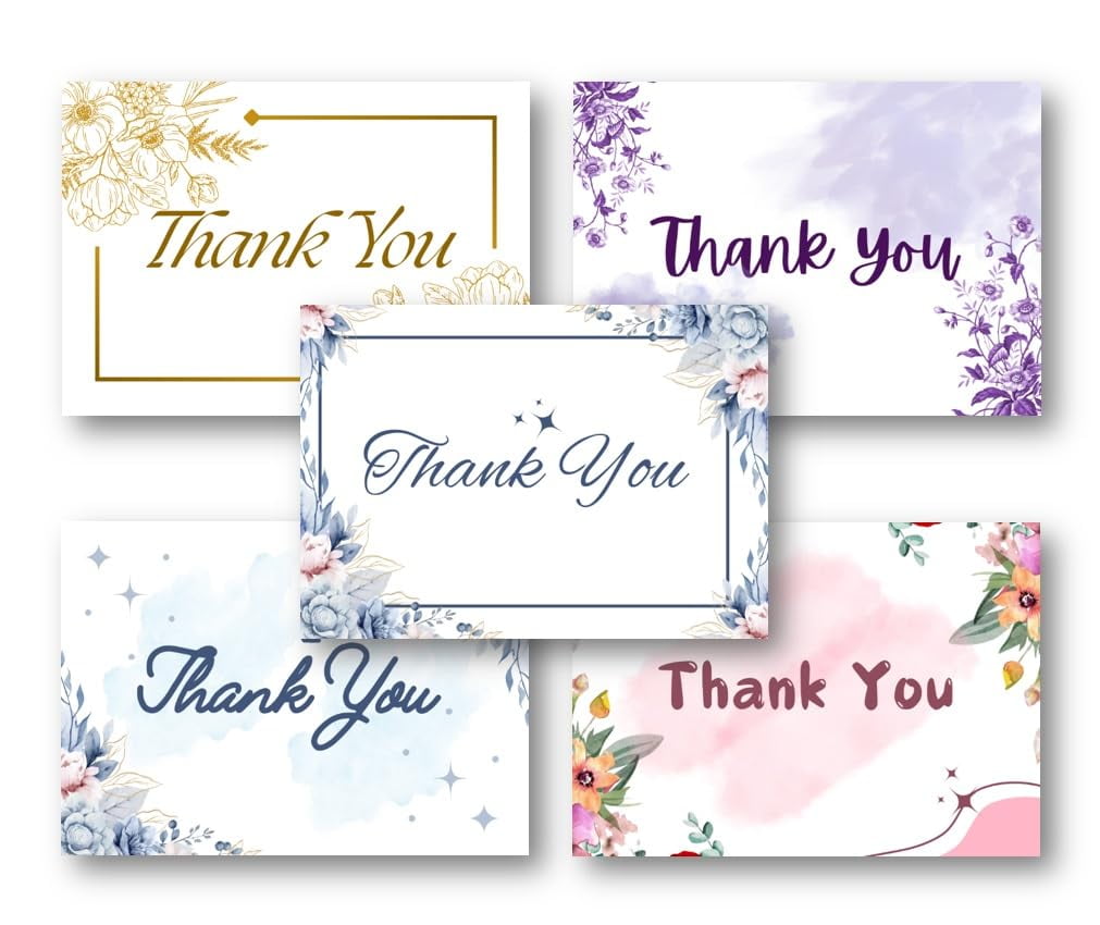 Taggsy 50 Pieces Thank You Greeting Cards 5 Designs - Walmart.com