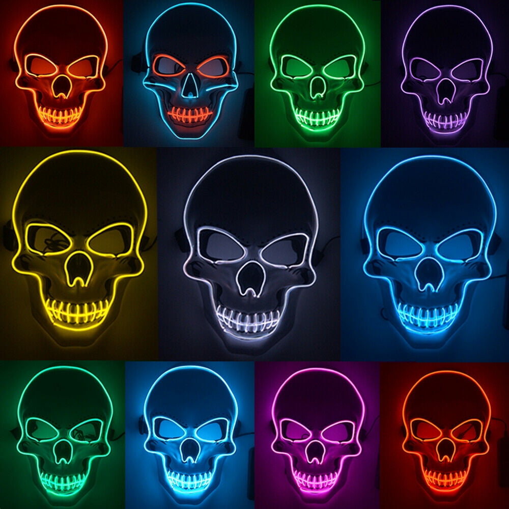 Tagital LED Scary Skull Halloween Mask Costume Cosplay EL Wire Light Up ...