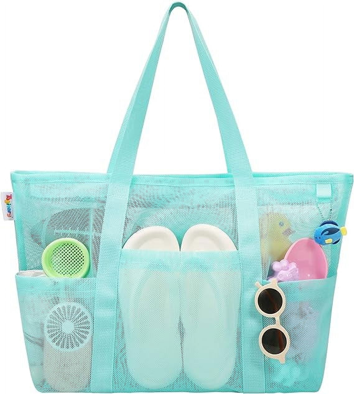 Tagitary Mesh Beach Bag with Zipper Large Beach Tote Waterproof ...