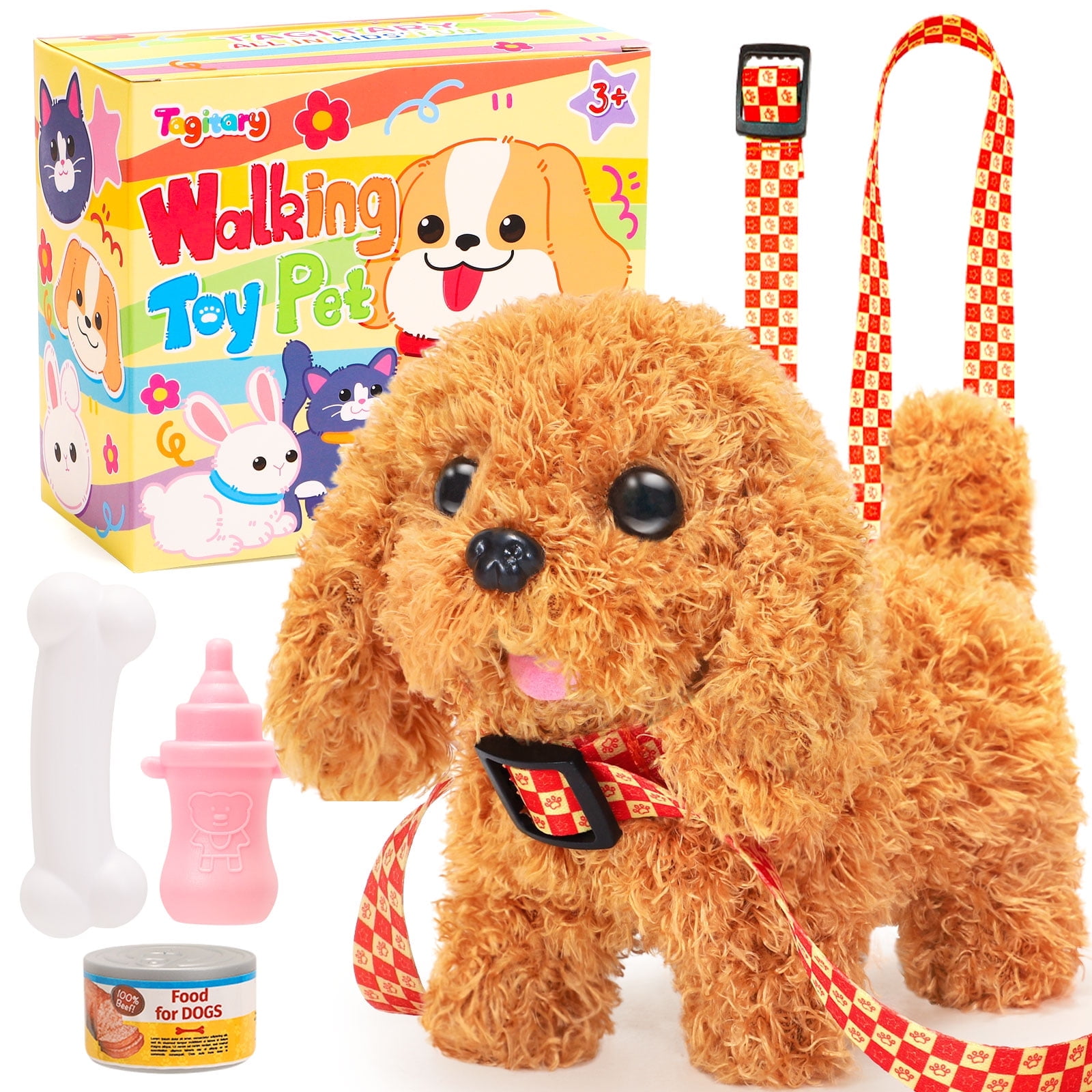 Tagitary Electric Plush Walking Dog Toy with Bark Wagging Tail for Kids ...
