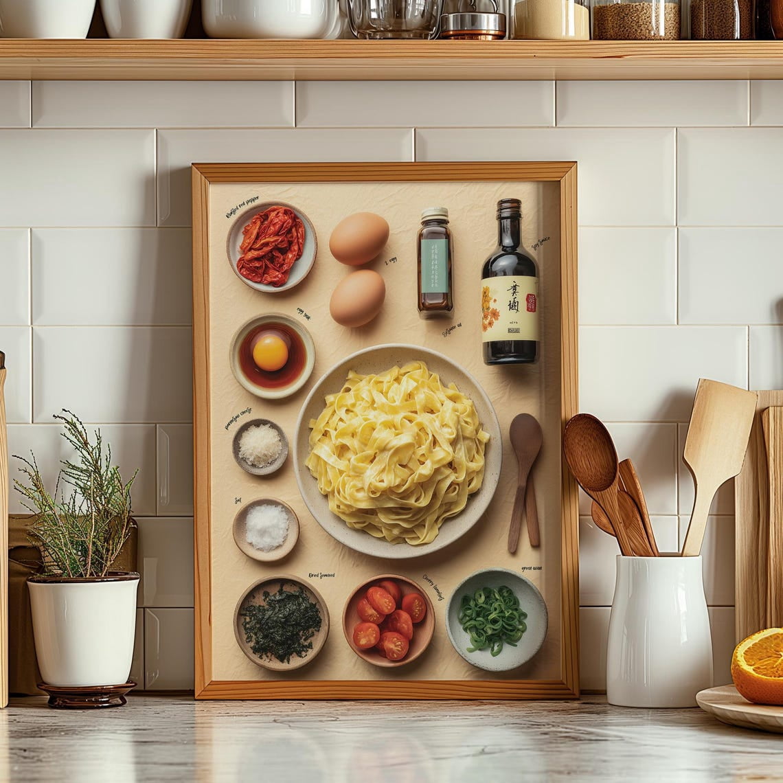 Tagliatelle Recipe Kitchen Pasta Wall Art, Unframed Canvas Size 8x12 ...
