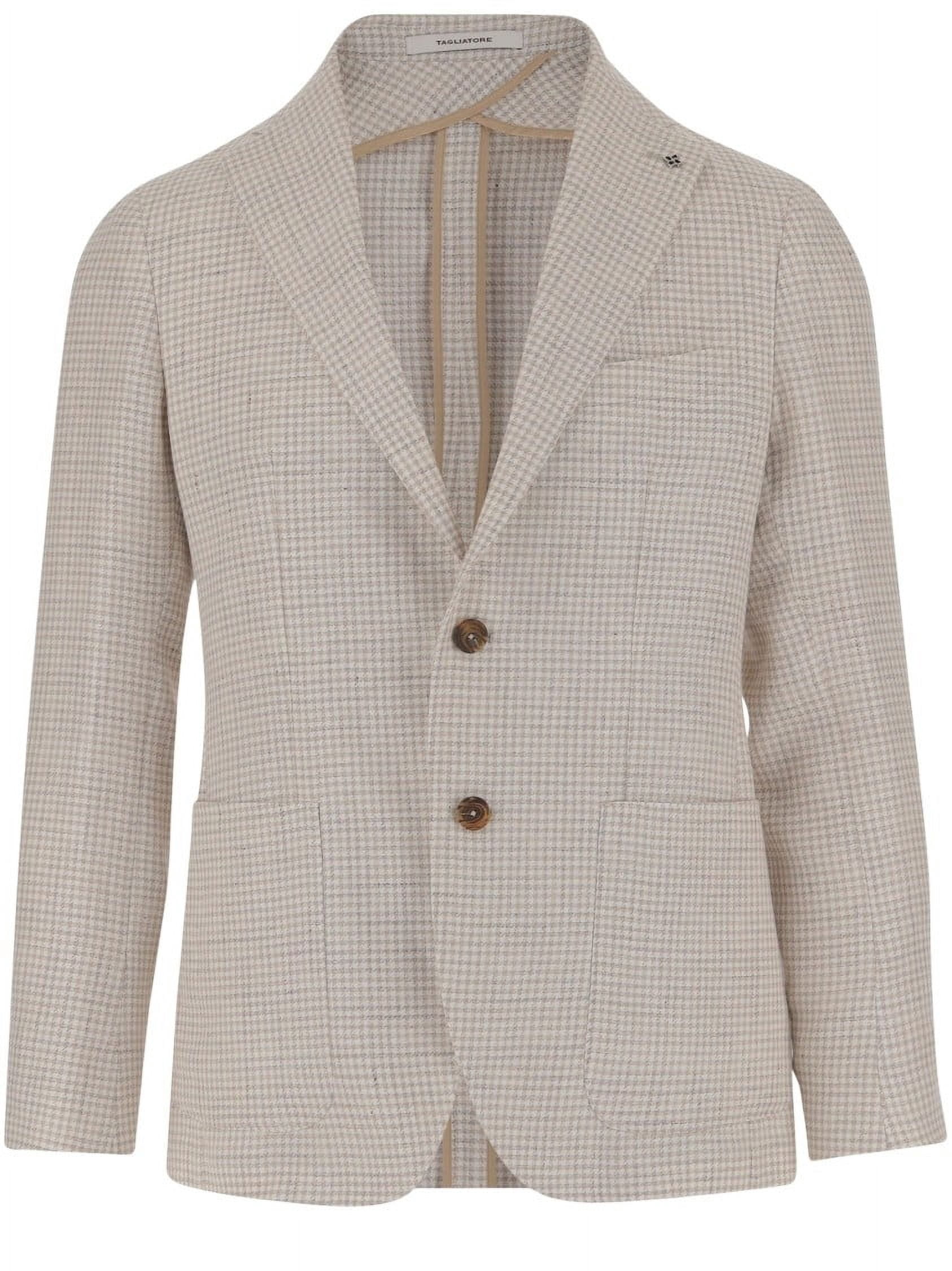 Tagliatore Linen Blend Single-Breasted Jacket With Houndstooth Pattern ...
