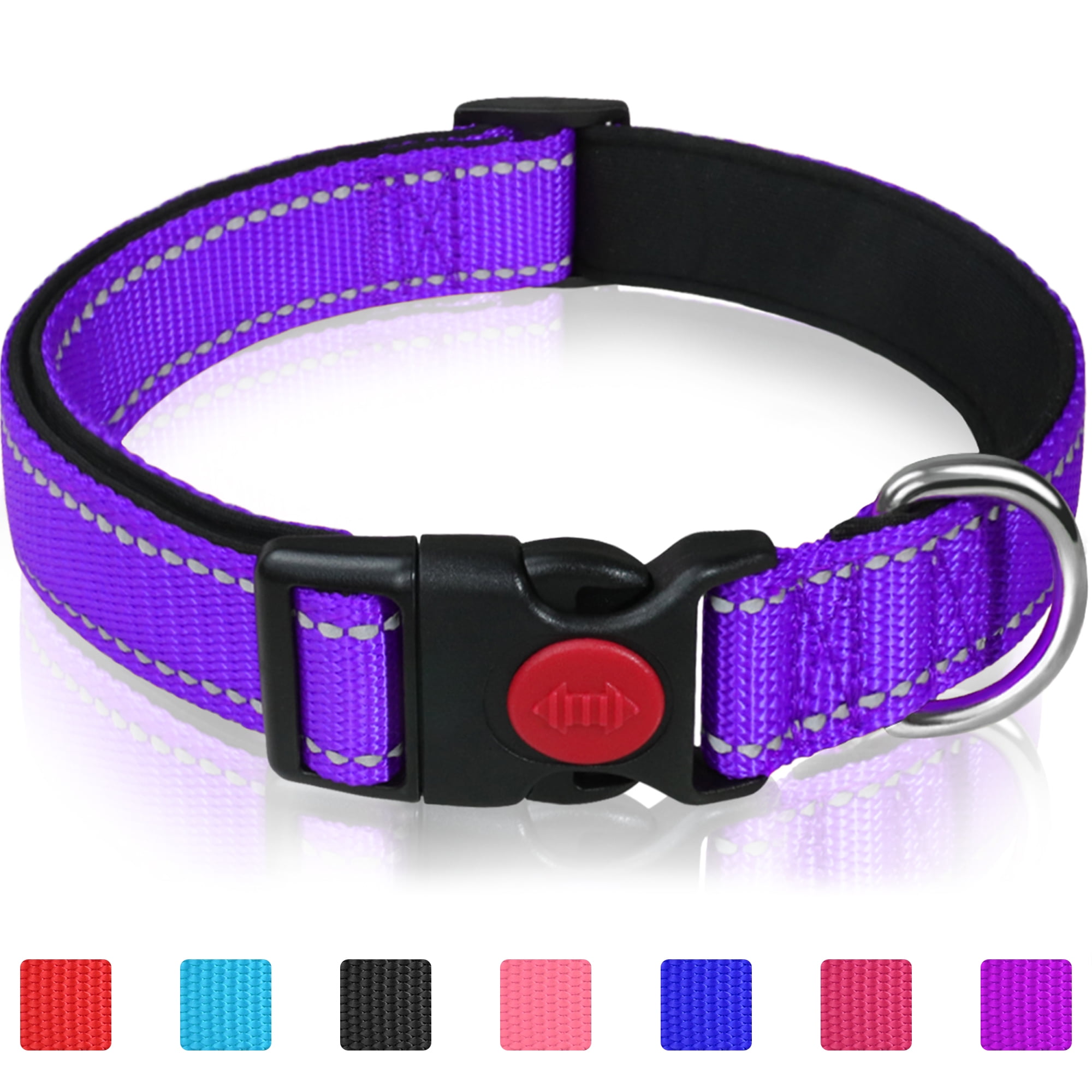 Taglory Reflective Nylon Dog Collar with Safety Lock, Neoprene Padded ...