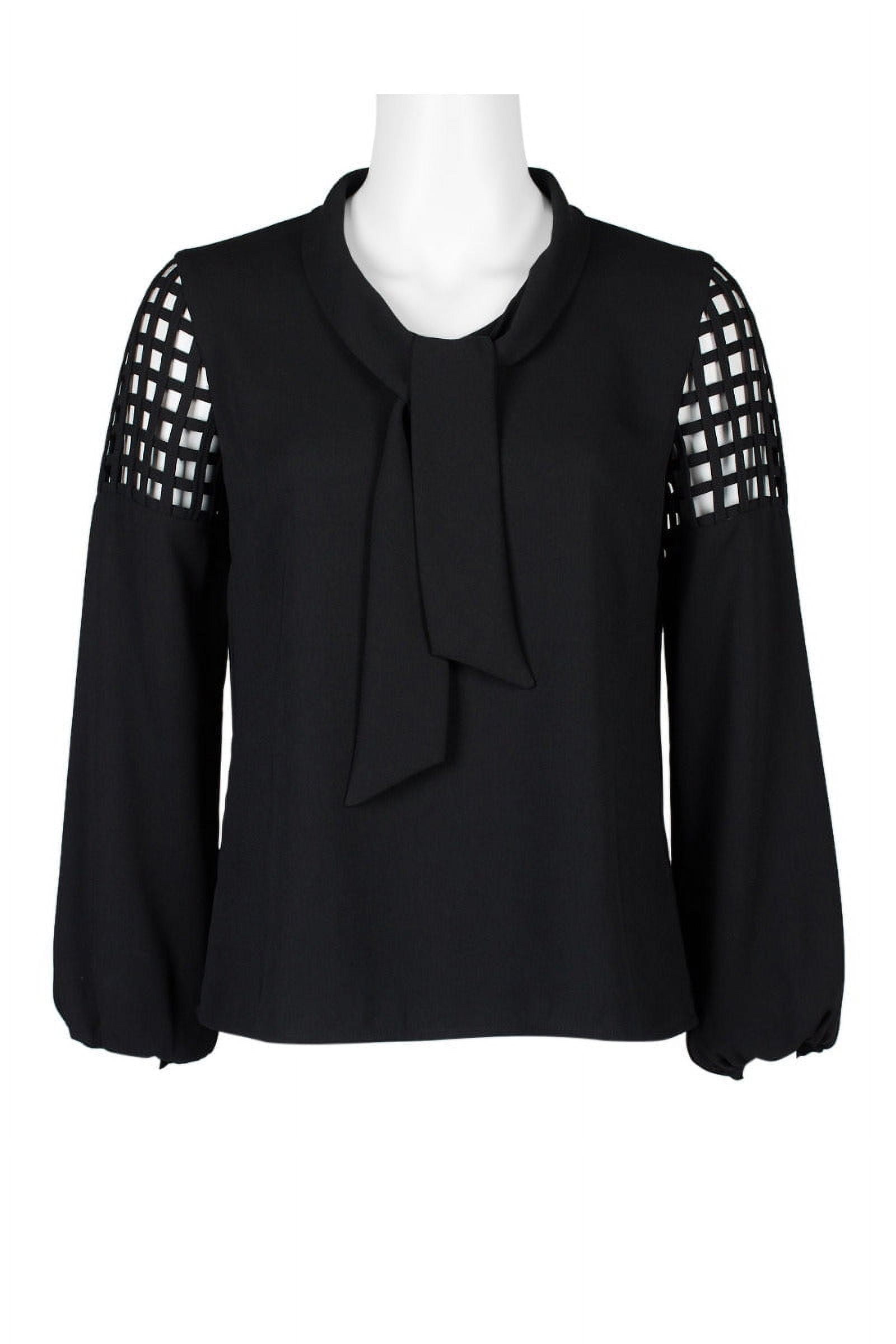 Tahari ASL Tie Neck Long Sleeve Lasercut Shoulder Keyhole Back Crepe ...