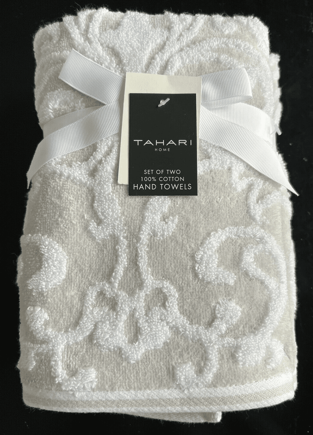 Tahari Hand Towels Raised Damask Leaves Cotton Set of 2 - Walmart.com