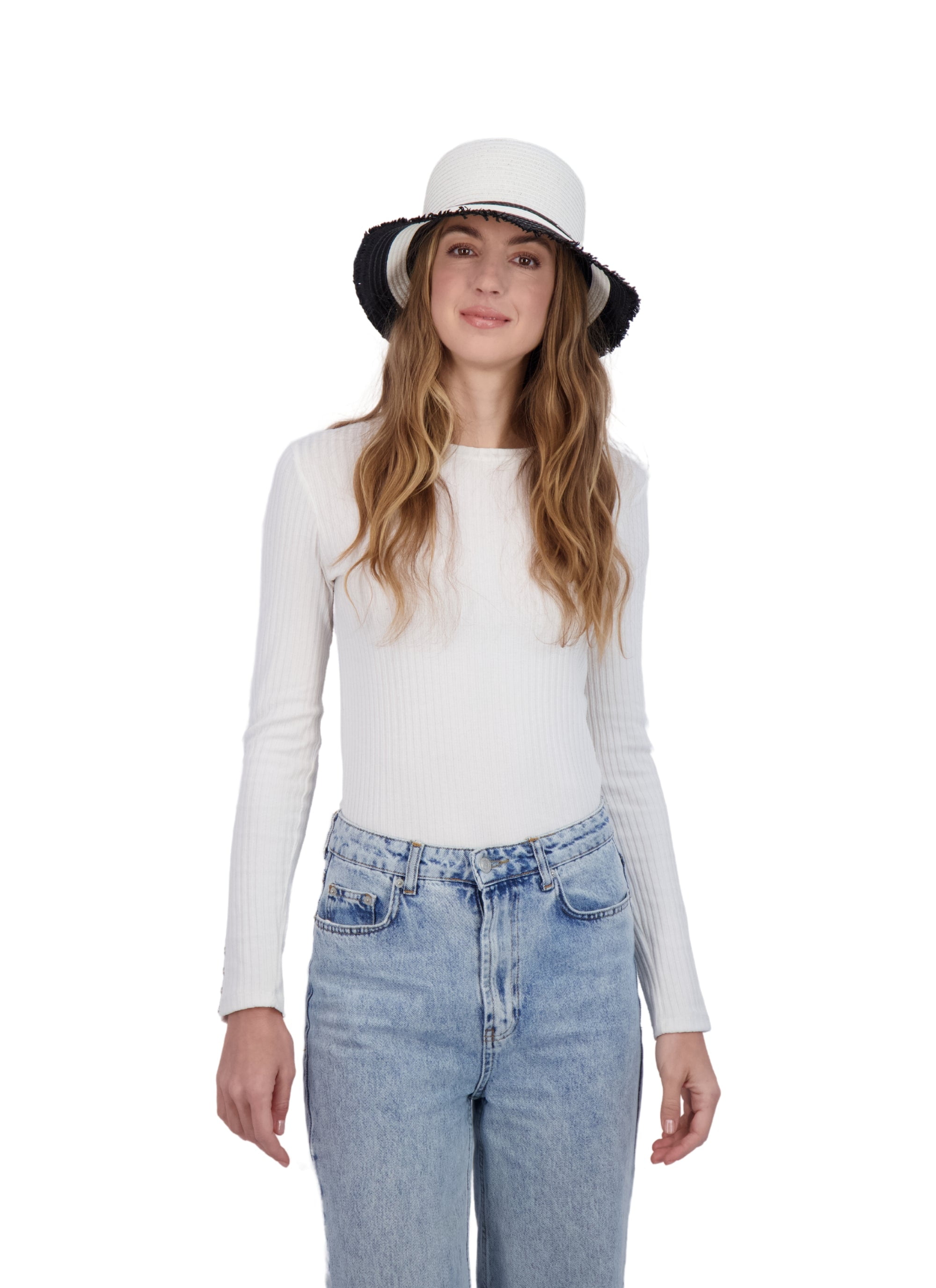 Tahari Women's Color Block Straw Bucket with Fringe, White - Walmart ...