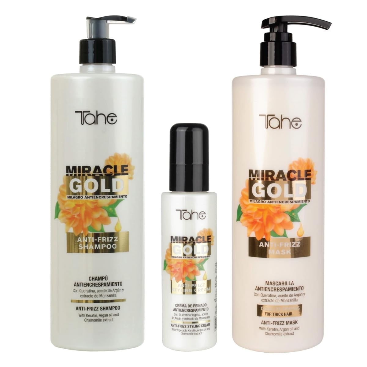 Tahe Miracle Gold Kit (Shampoo 1000 ML + Mask 1000 ML + Styling Cream ...