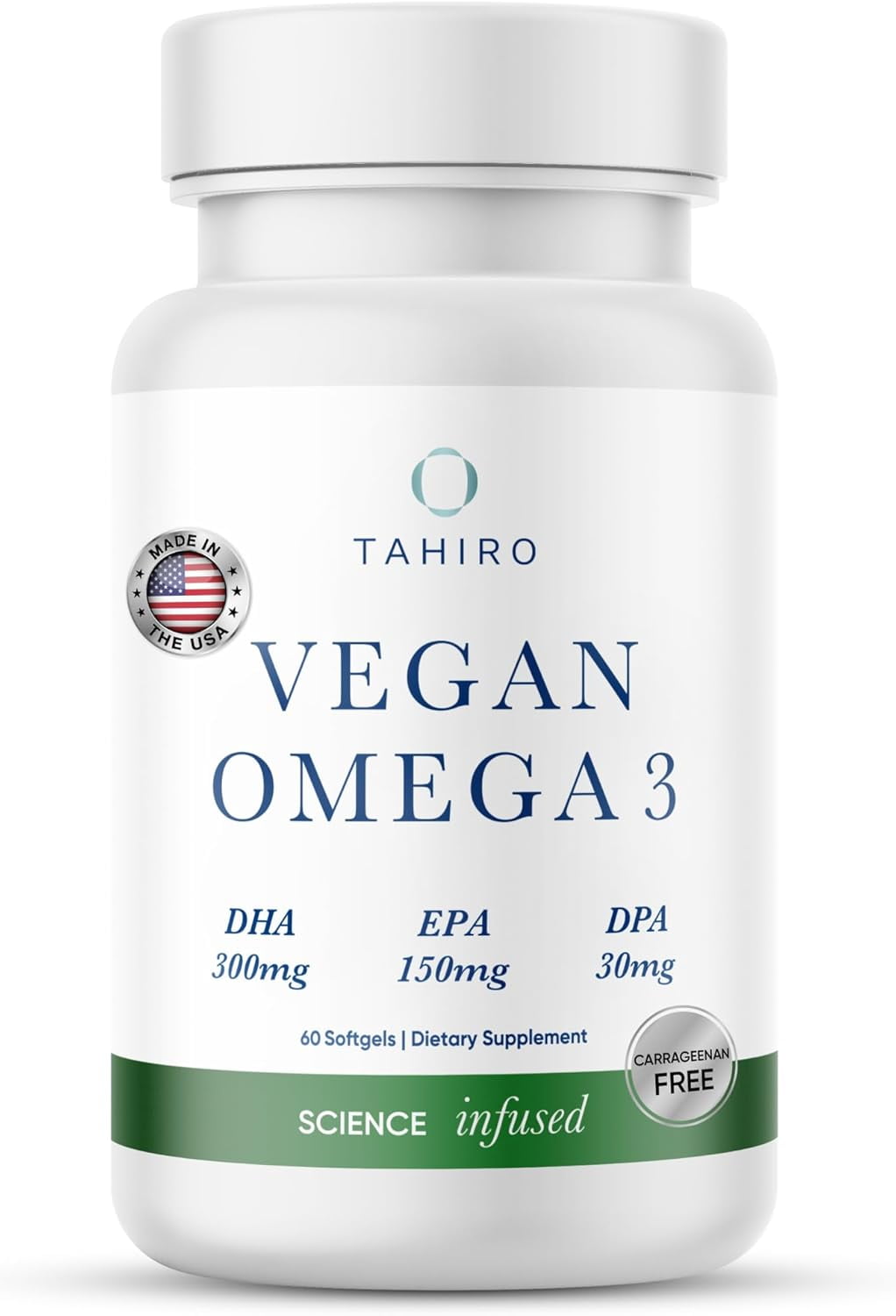 Tahiro Vegan Omega-3 Softgels, 1000mg Algal Oil, DHA, EPA, DPA, Plant ...
