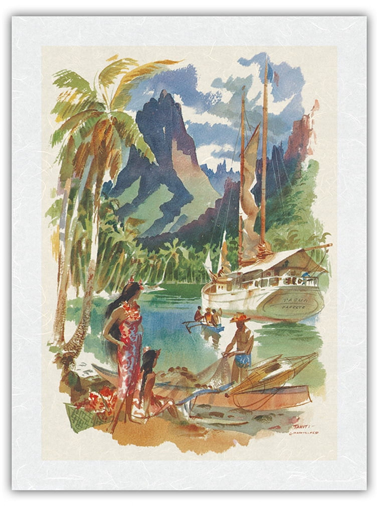 Tahiti - S.S. Matsonia Menu Cover - Vintage Ocean Liner Travel Poster ...