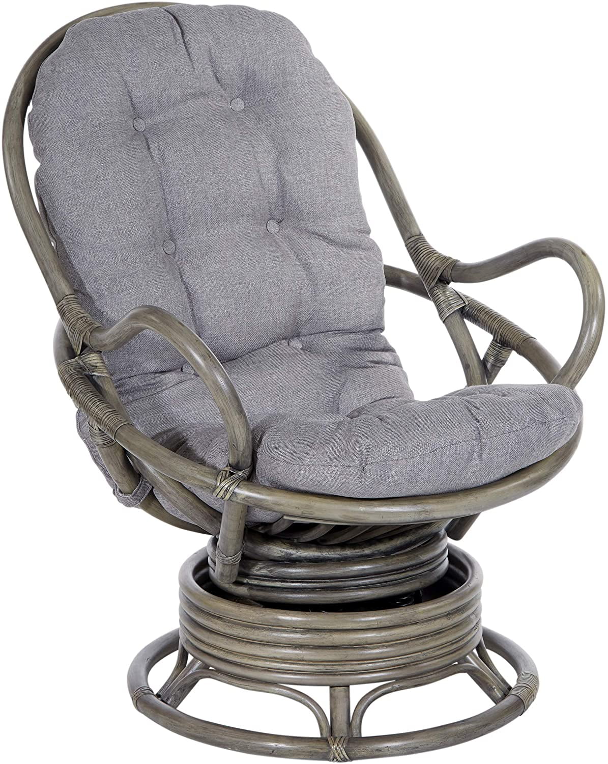 Tahiti Swivel Rocker Chair with Grey Washed Rattan Frame Grey Fabric ...