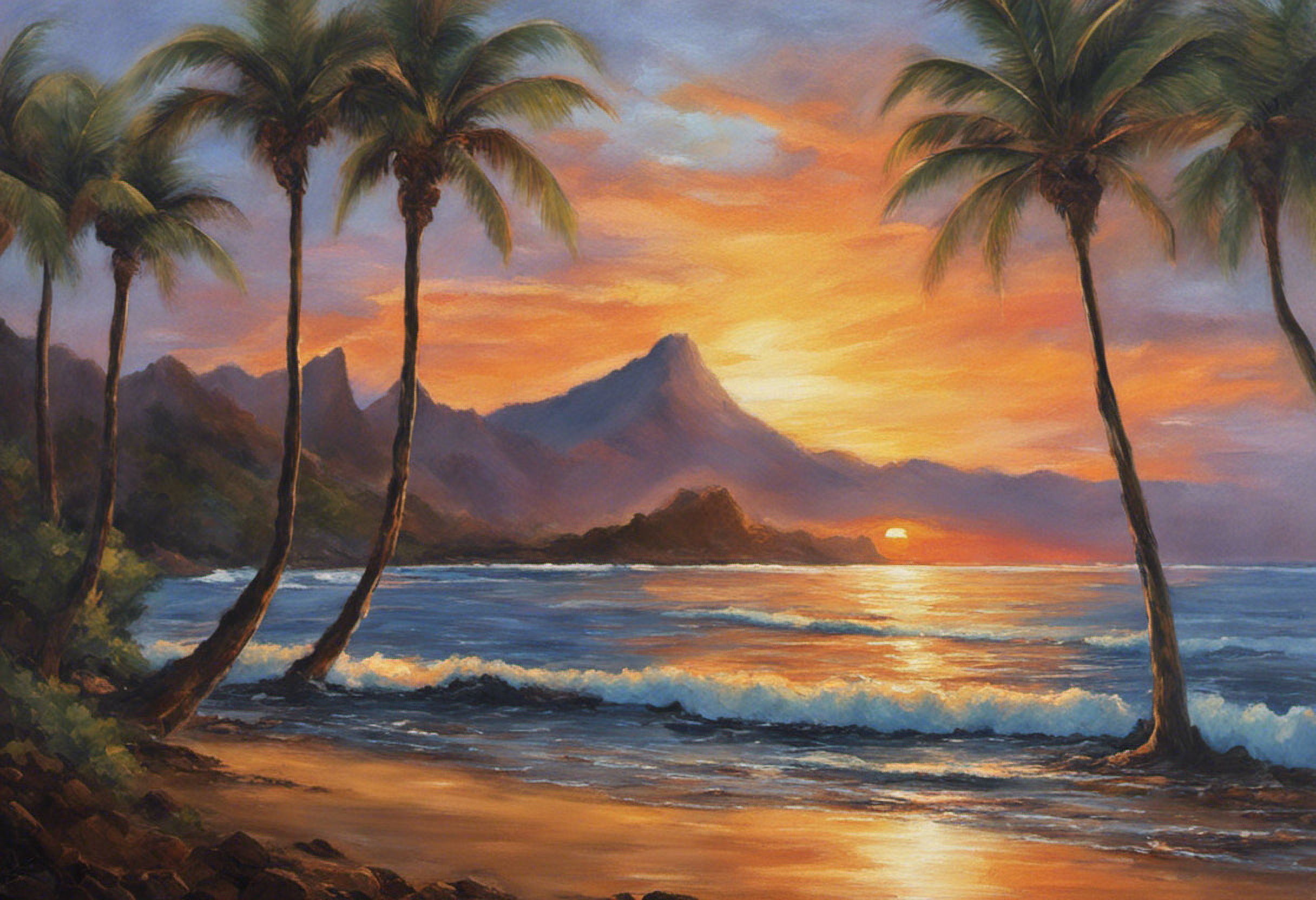 Tahitian Sunset Painting I - 12" x 18" Art Print Wall Decor - Walmart.com
