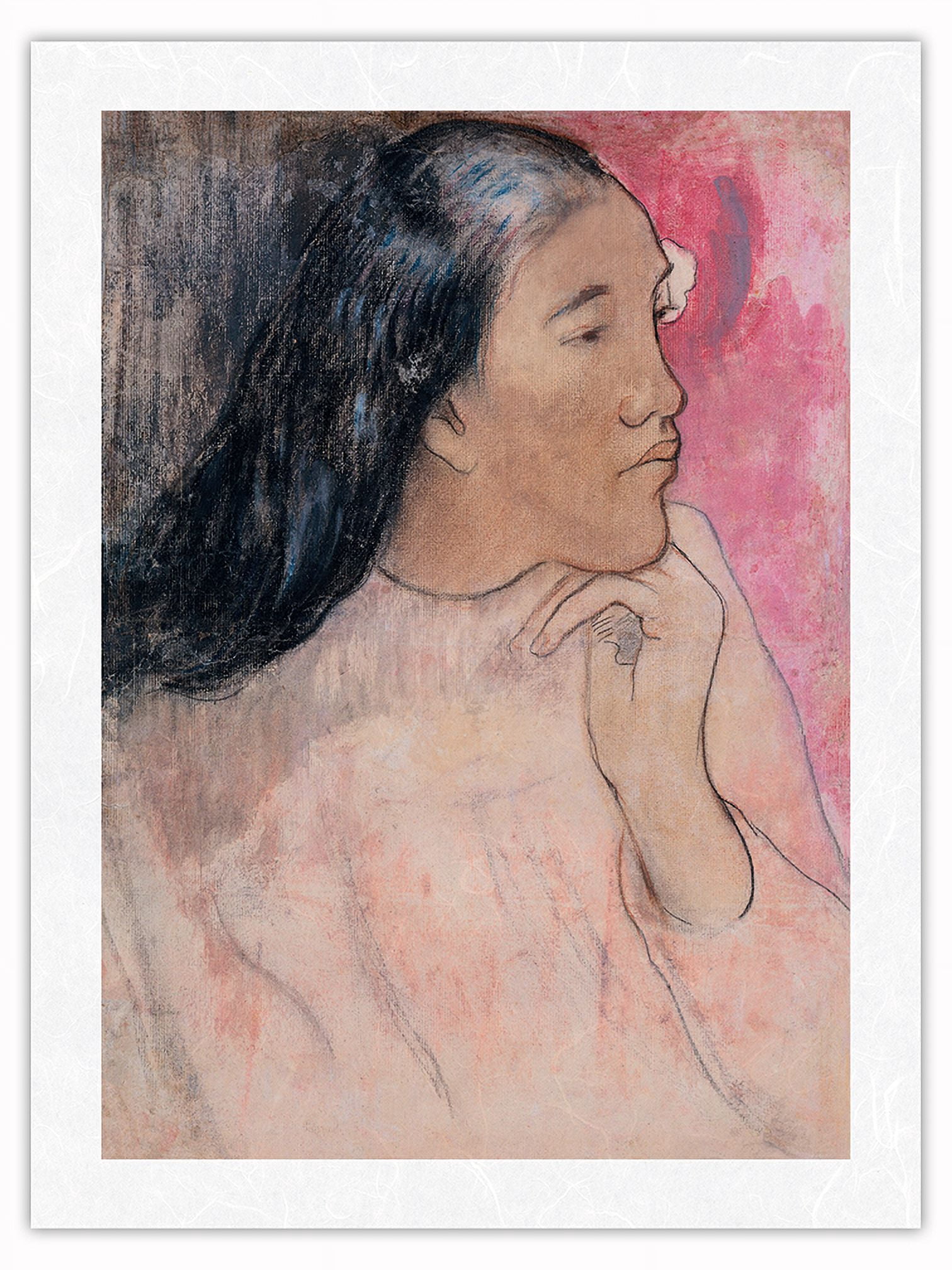 A Tahitian Woman with a Flower in Her Hair - From an Original Color ...