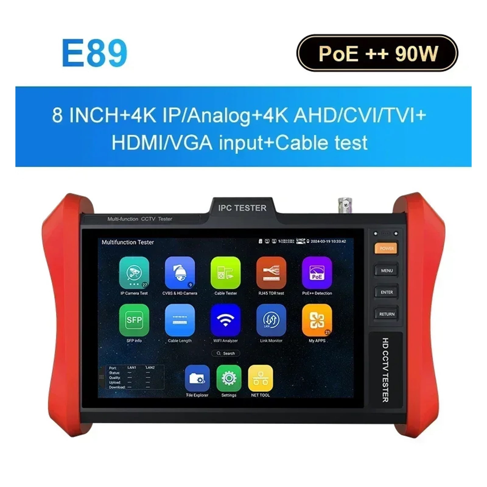 Tahlitech 8" IPC Tester Monitor 4K H.265 IP 8MP AHD/TVI/CVI CCTV Camera ...