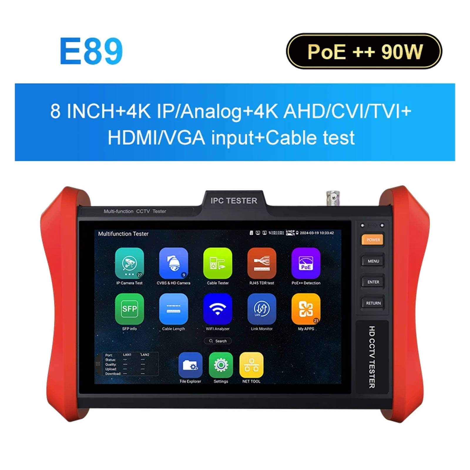 Tahlitech 8" IPC Tester Monitor 4K H.265 IP 8MP AHD/TVI/CVI CCTV Camera ...