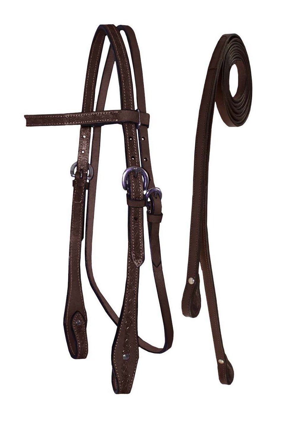 Tahoe Barbwire Hand Tooled Horse Headstall with Split Reins - Draft ...