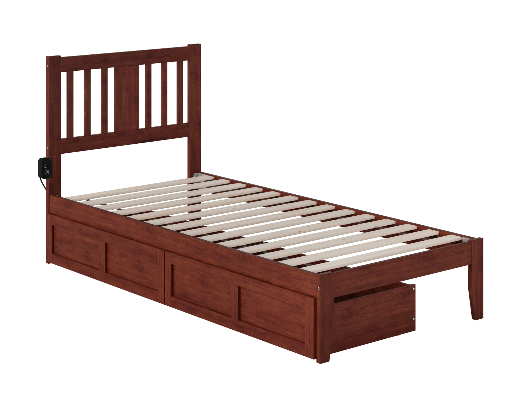 Tahoe Contemporary Hardwood Storage Slat Bed, Twin, Walnut - Walmart.com