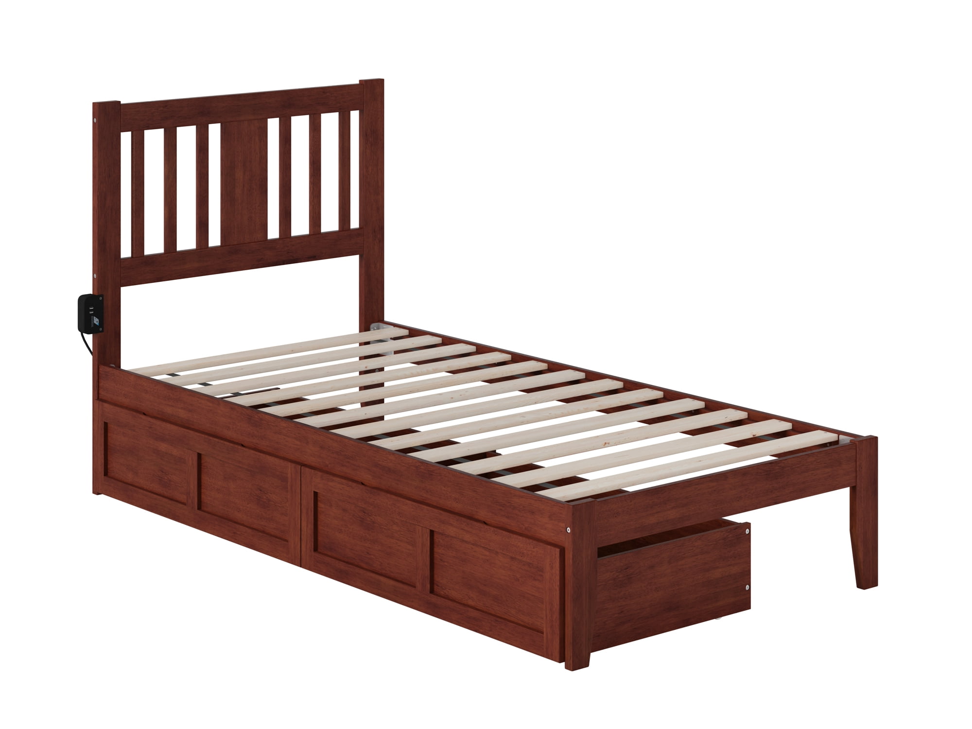 Tahoe Contemporary Wood Storage Slat Bed, Twin, Walnut - Walmart.com