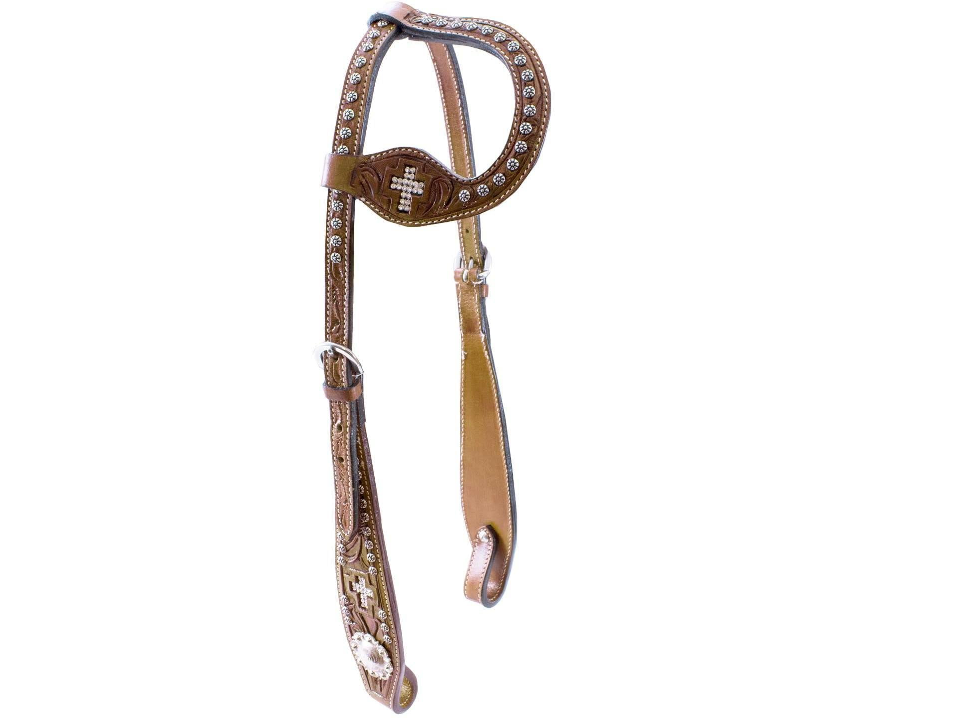 Tahoe Tack Show Crystal Cross Hand-Tooled Western Slip Ear Headstall ...