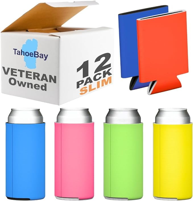 TahoeBay Slim Can Cooler Sleeves (12-Pack) Insulated Polyfoam, Scuba ...