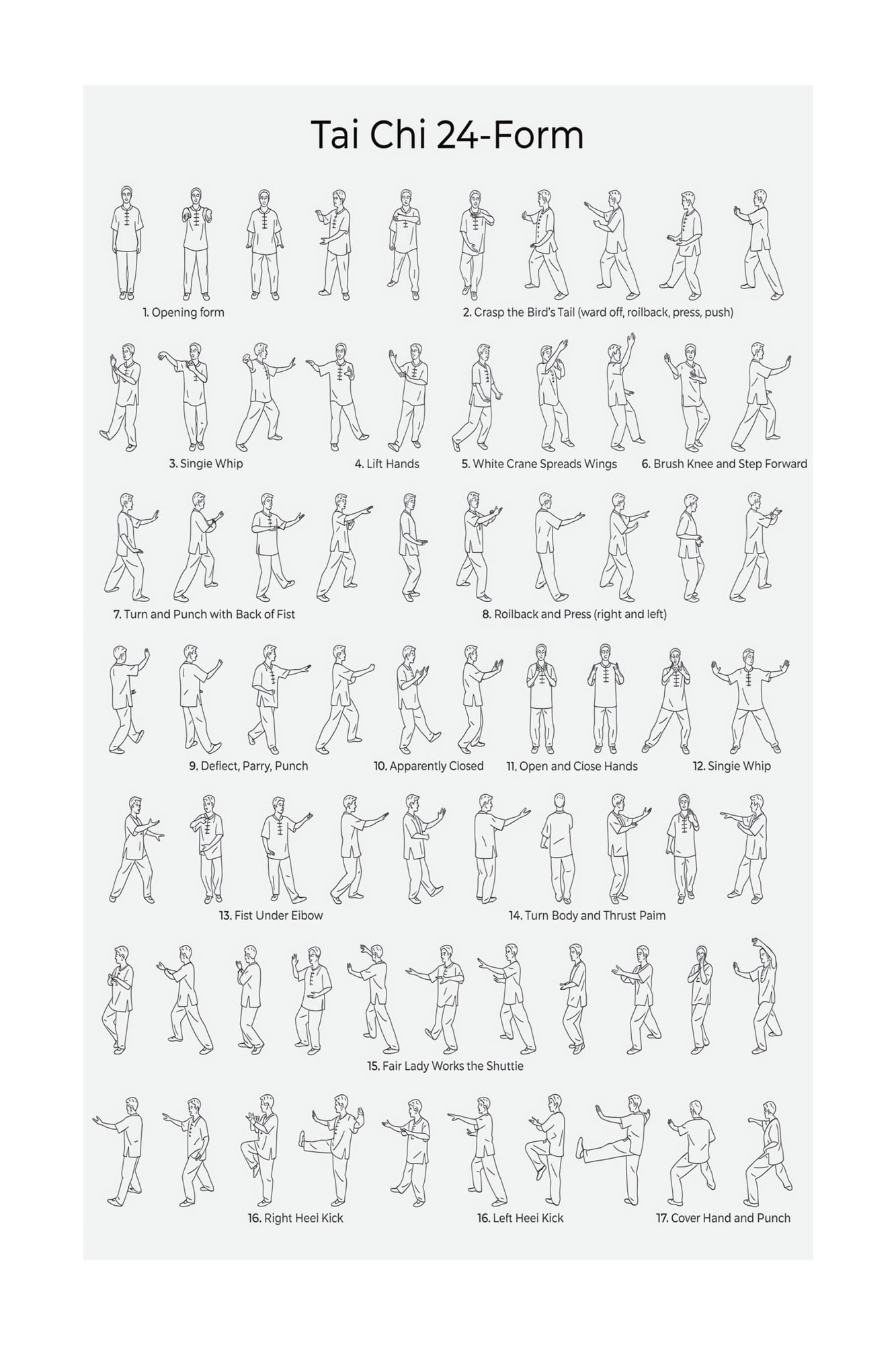 Tai Chi 42 Form Movement Chart, Traditional Chinese Martial Arts ...