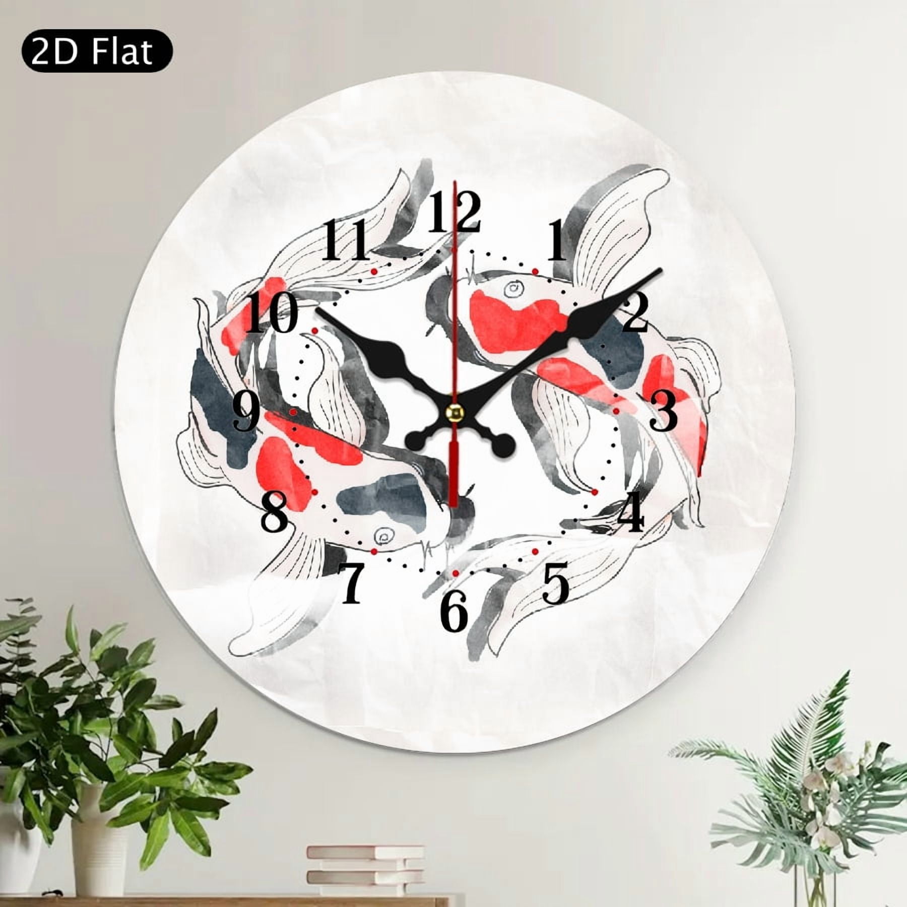 Tai Chi Carp Fish Wall Clock Silent Non Ticking Wall Clocks Battery ...