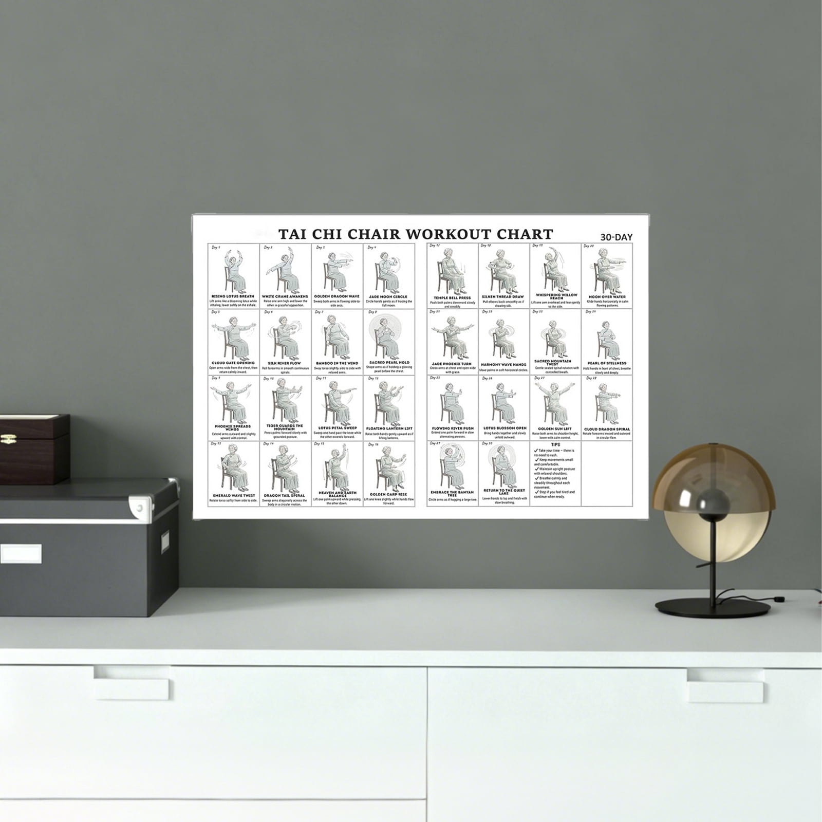 Tai Chi Chair Workout Chart – Printable Tai Chi Chart, Chair Tai Chi ...