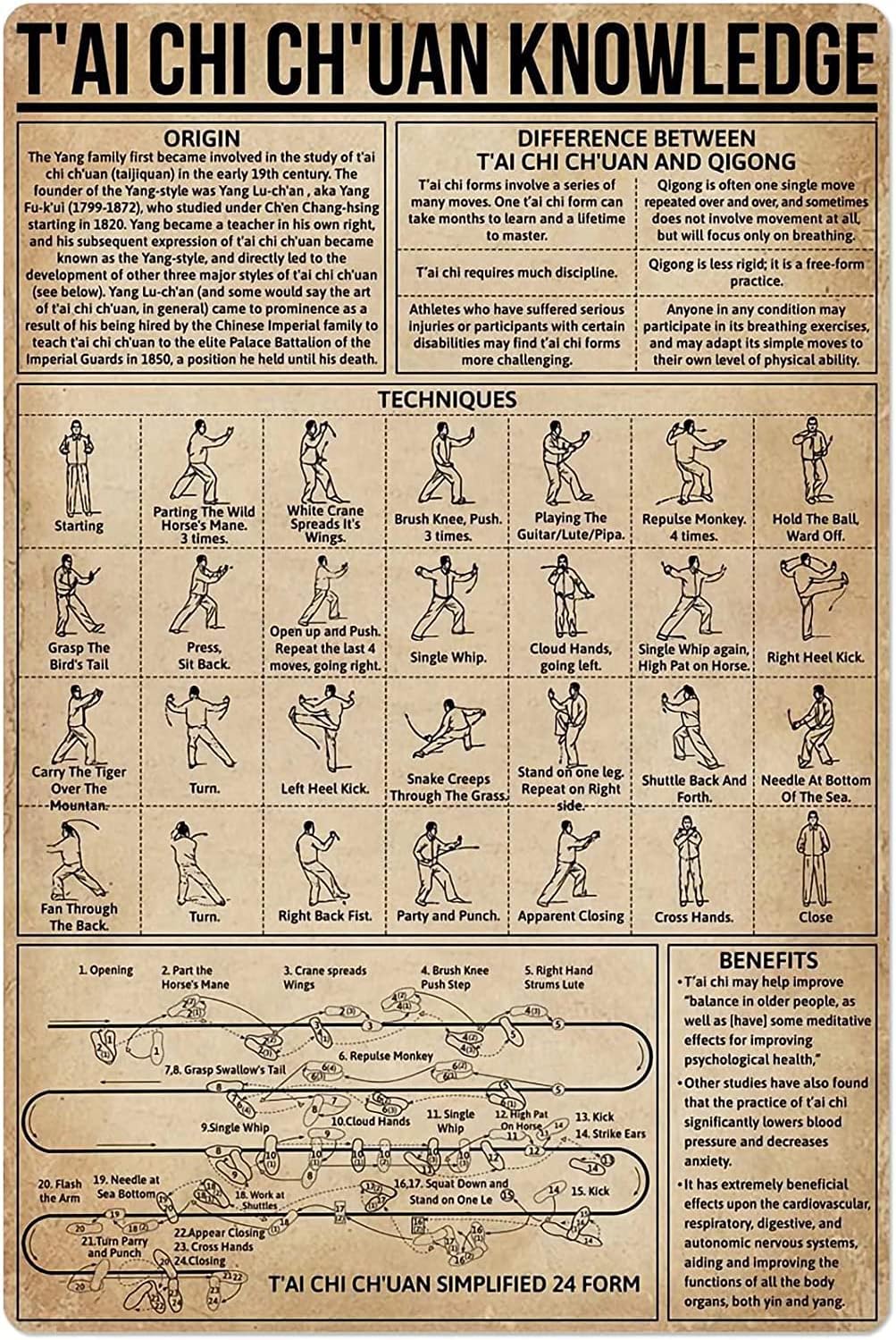 Tai Chi Chuan Anatomy Metal Sign Wall Decor Club Home Bedroom School Educational Office Studio ...