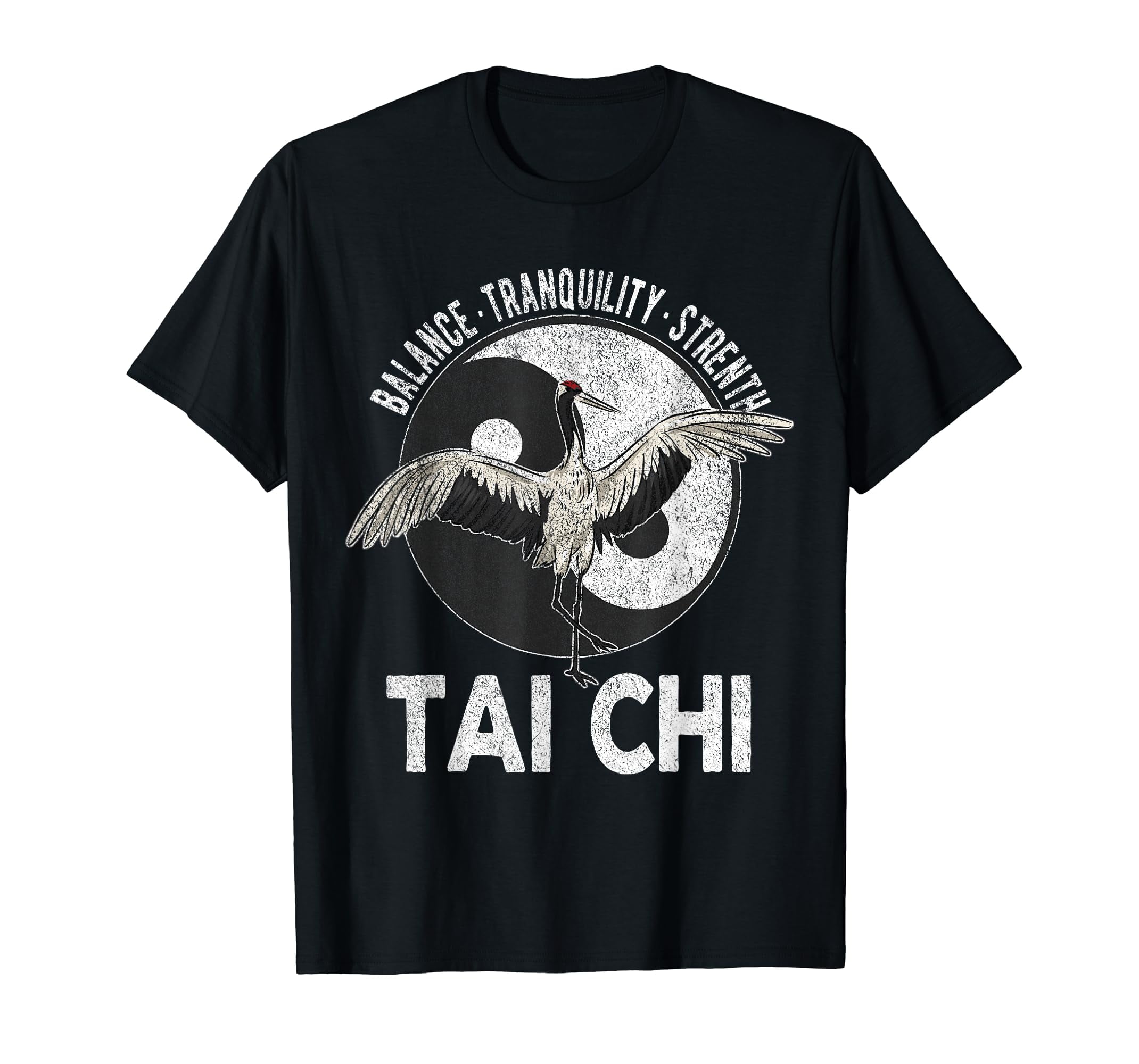 Tai Chi Yin Yang Crane Chinese Martial Arts Retro Vintage T-Shirt ...