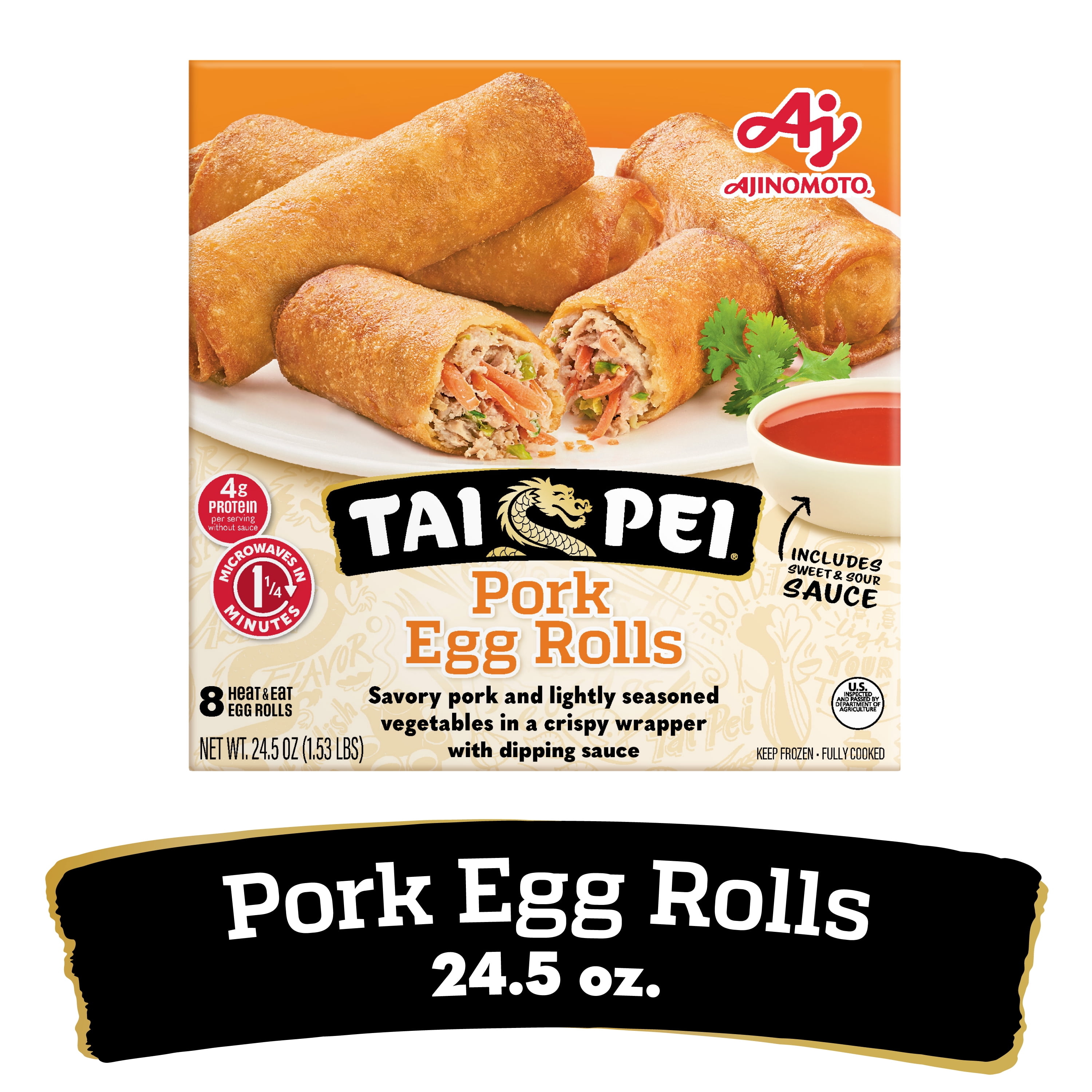Tai Pei Pork Egg Rolls, Frozen Asian Appetizers, 8 Count, 24.5 oz ...